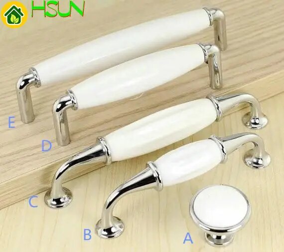 Керамические ручки для шкафов белые серебристые 96 128 мм E 128mm