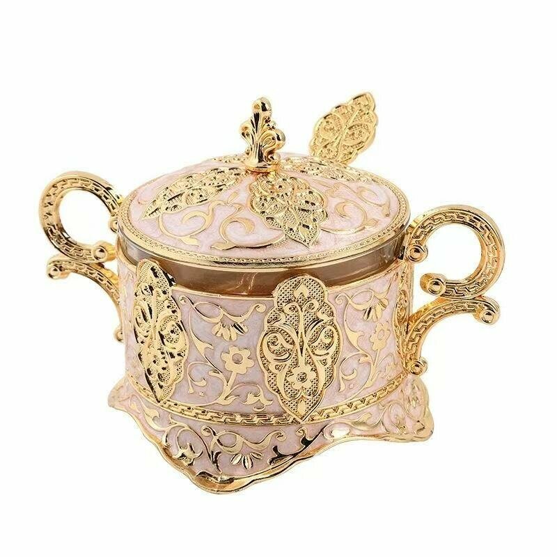 Сахарница, с крышкой, с ложкой, нержавеющая сталь, цвет золотой