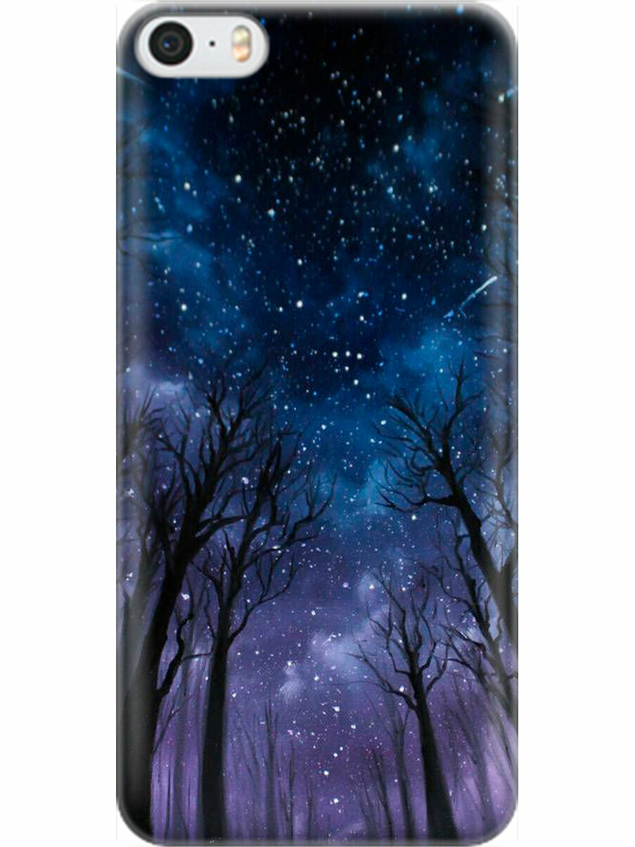 Силиконовый чехол на Apple iPhone SE / 5s / 5 / Эпл Айфон 5 / 5с / СЕ с рисунком "Ночной лес"