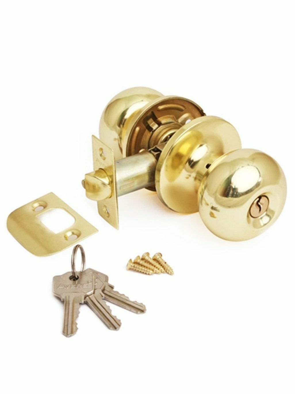 Дверная ручка кноб Avers 6082-01-G с замком, ключ-фиксатор, цвет золото, сталь. Надежная фурнитура для межкомнатных дверей.