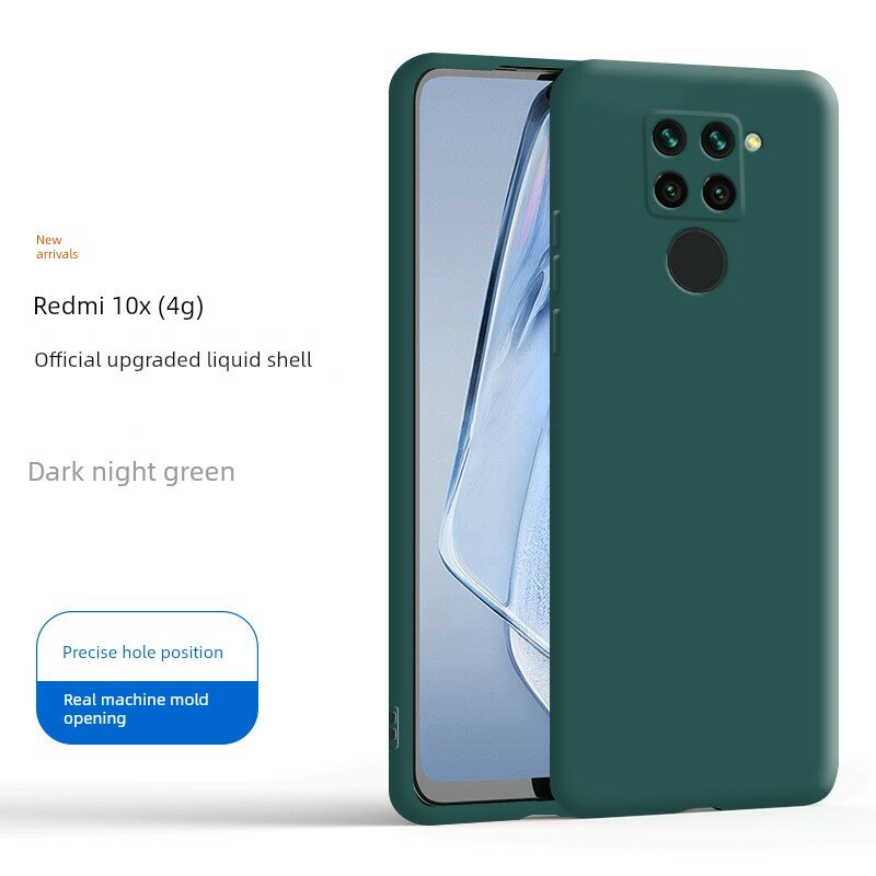 Чехол для Redmi 10X 4G из жидкого силикона - полное покрытие, противоударный, матовый финиш - темно-зеленый