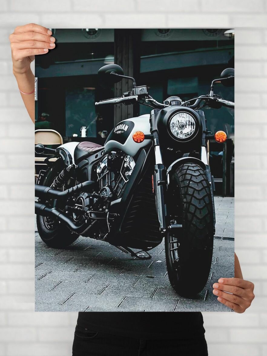 Плакат на стену для интерьера Мотоцикл (Indian Scout Bobber 3) - Постер по мото и байкам формата A2 (42x61 см)