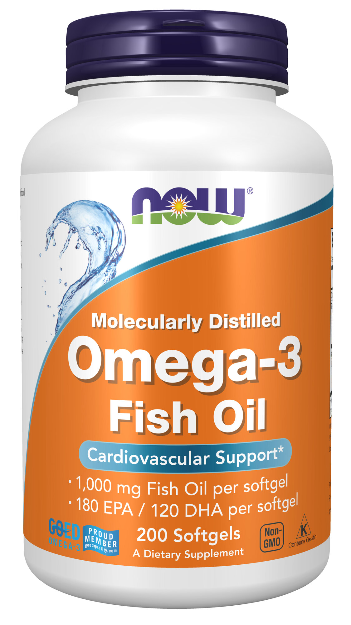 NOW, Omega 3, Омега 3, Рыбий жир, 1000мг 200 мягких капсул, Жирные кислоты для сердца и сосудов, для мозга и иммунитета