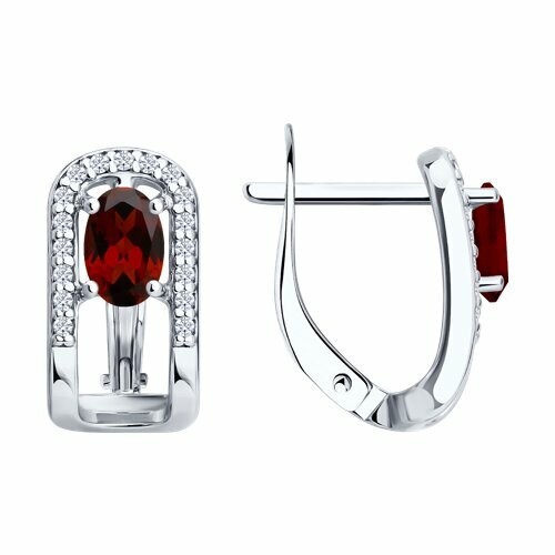 Серьги, серебро, 925 проба, родирование, фианит, гранат