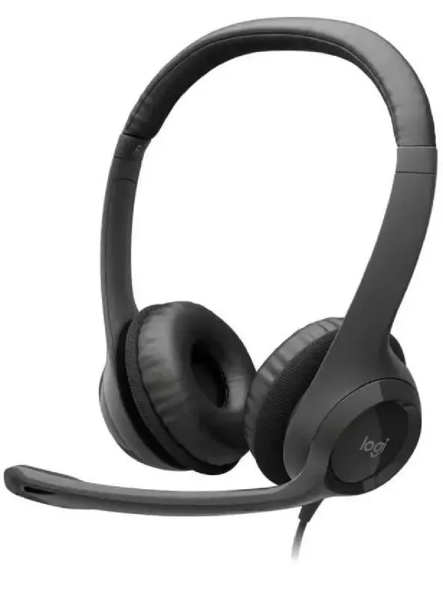 Гарнитура Logitech H390, для контактных центров, накладные, проводные, черный