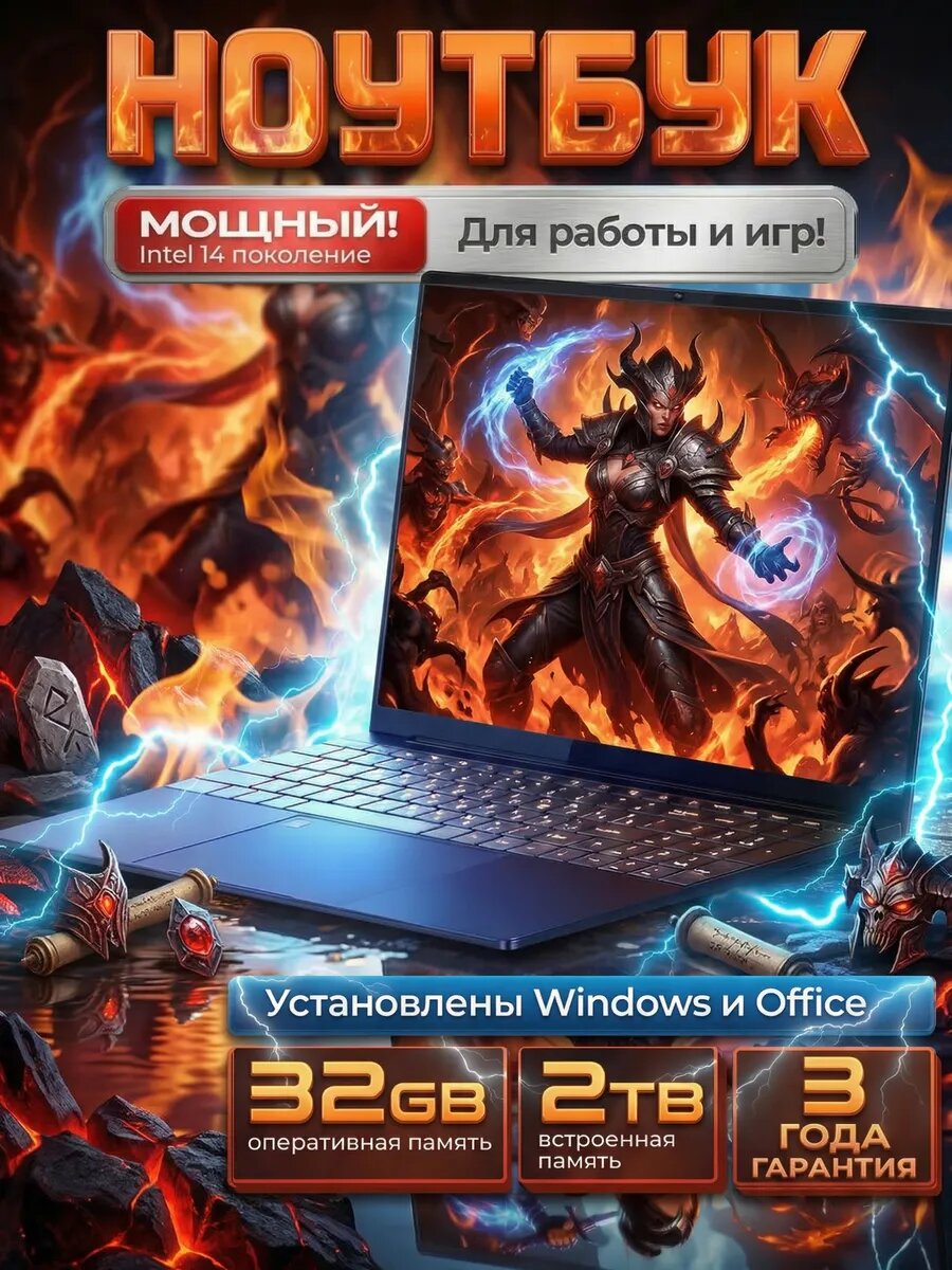 Ноутбук Intel Core i7-13700H, 32GB RAM, 2048GB SSD, 2026 + Windows, Office