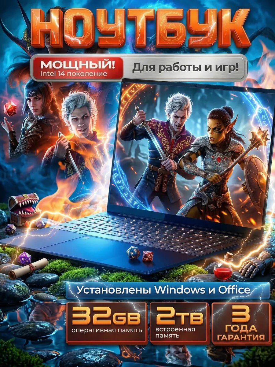 Ноутбук Intel Core i7-14700HX, 32GB RAM, 2048GB SSD, 2026 + Windows, Office