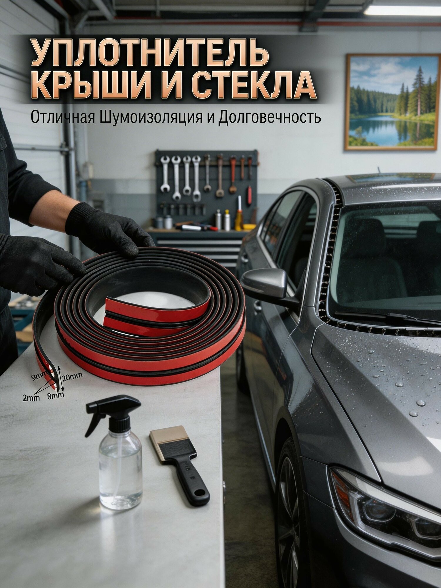 Уплотнительная лента 2 см x 2 м, резиновая полоска для крыши и лобового стекла автомобиля, герметизация и шумоизоляция салона