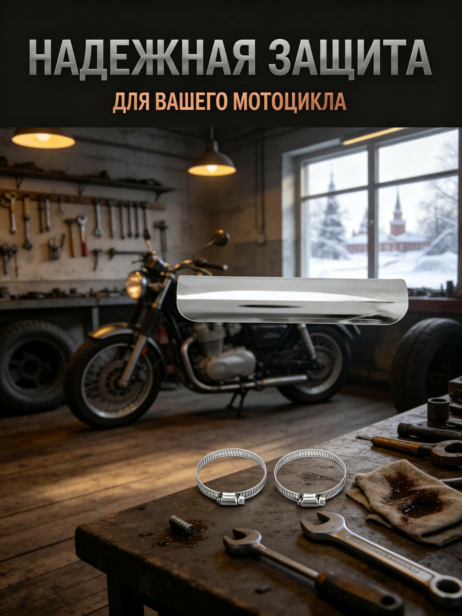 Тепловой экран выхлопной трубы, 23 см с зажимом 50-70 мм для мотоциклов Кавасаки Ямаха Сузуки Honda