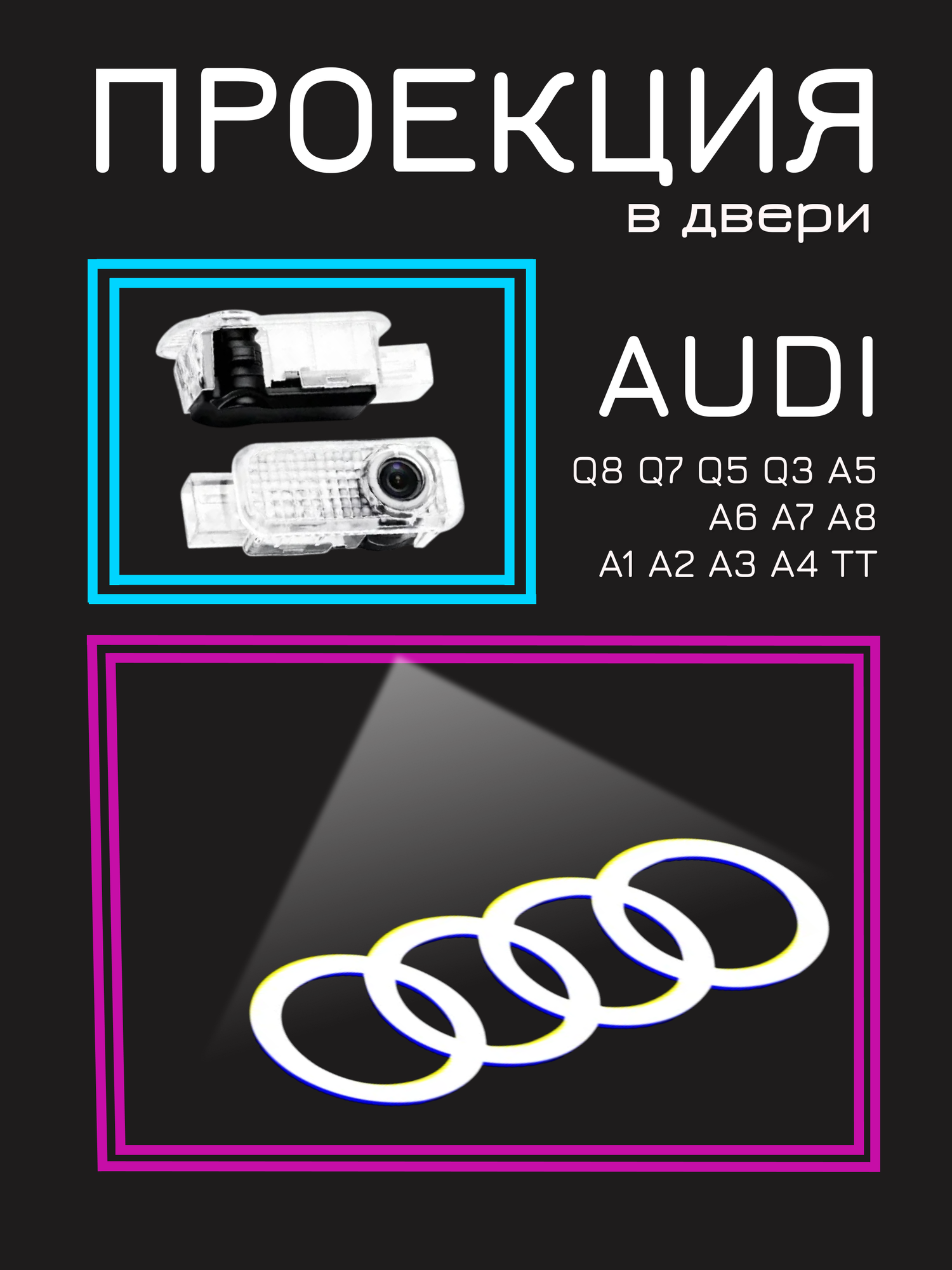Лазерная подсветка дверей с логотипом для AUDI в штатное место