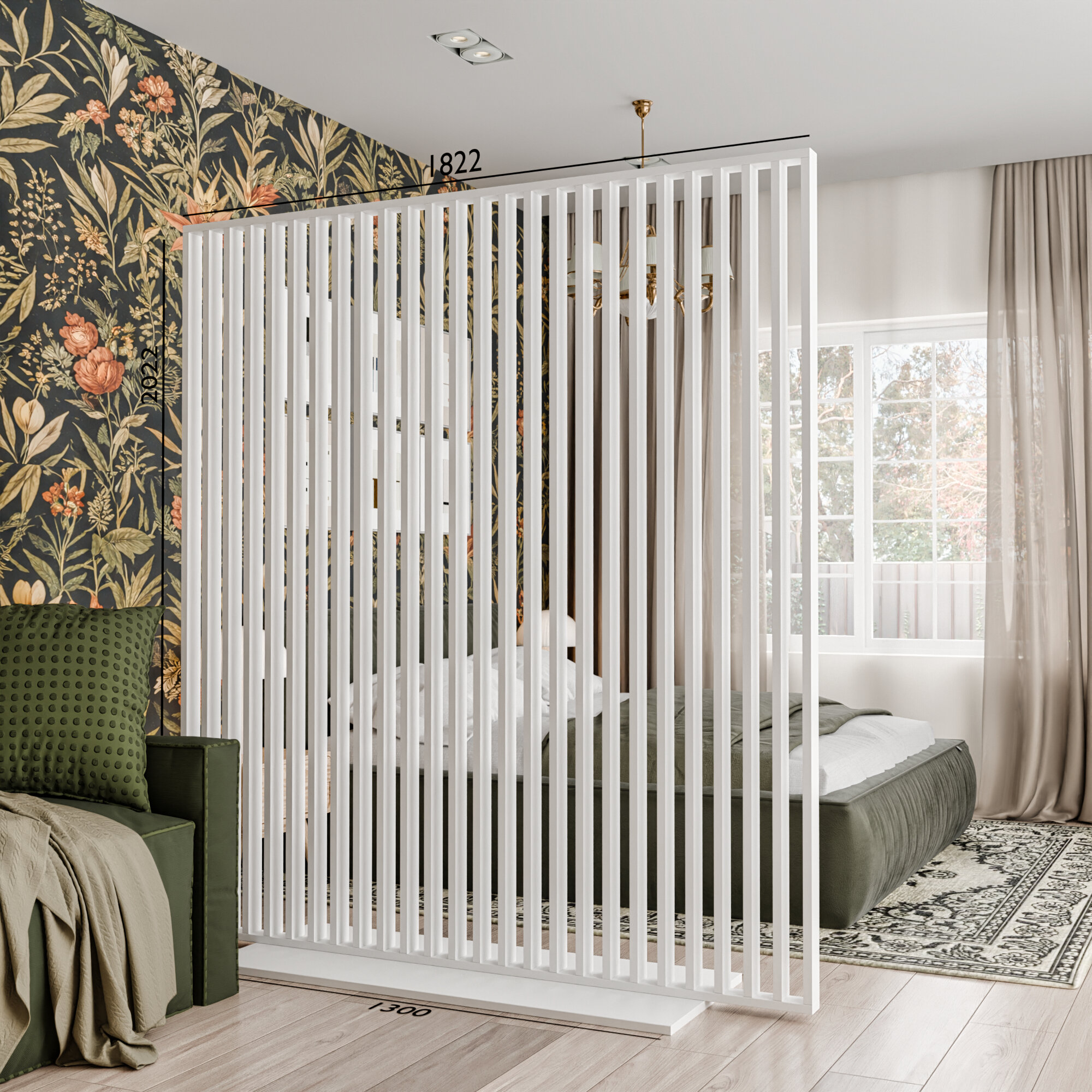 Реечная перегородка ширма для зонирования пространства 1822 мм, Белый