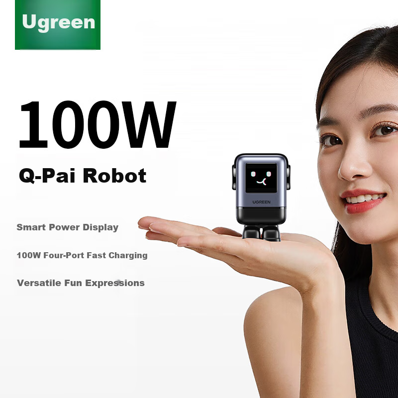 UGREEN 100W GaN зарядное устройство с роботизированным дисплеем и многопортовым Type-C для iPhone, Huawei, MacBook Pro