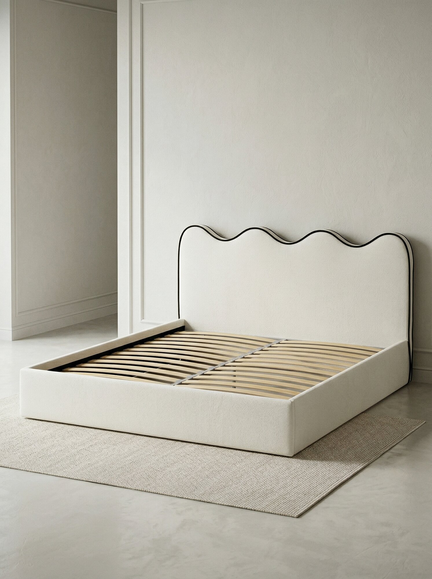 Кровать двуспальная , 160х200 см, с двойным кантом, дизайнерская, волна, подъемный механизм