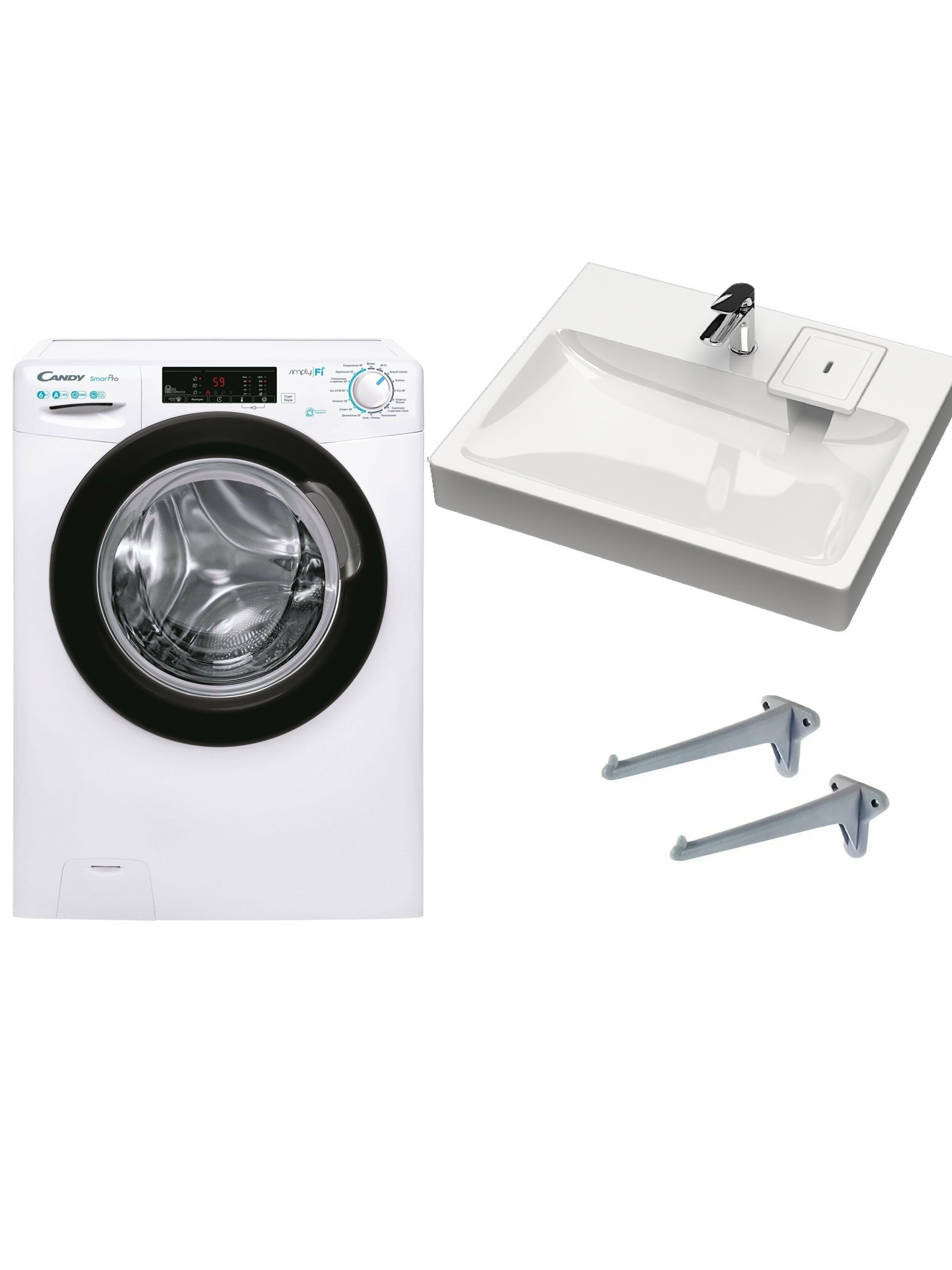 Candy smart pro CSO34 106TB1/2-07 (с паром) и раковина 60 на 50 см, дисплей, 6 кг, сифон, кронштейны