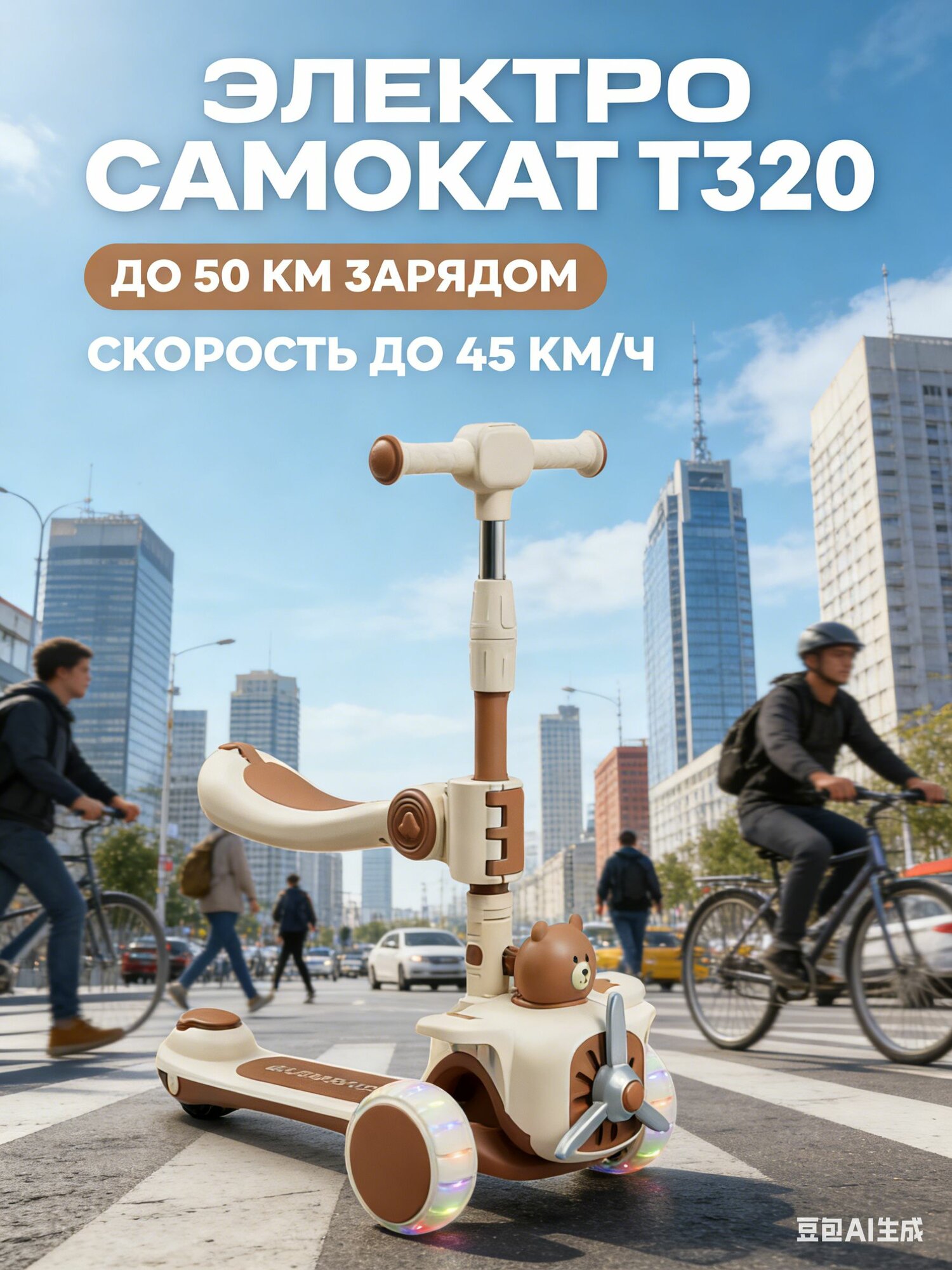 Самокат T320-60A, коричневый