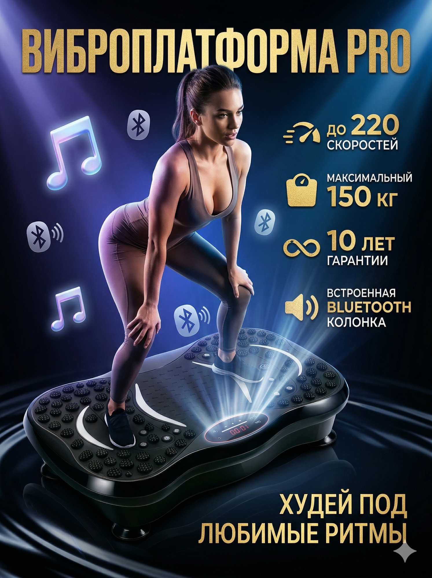 Виброплатформа для похудения тренажер до 150 кг С блютуз，регулировка амплитуды, 99 программ