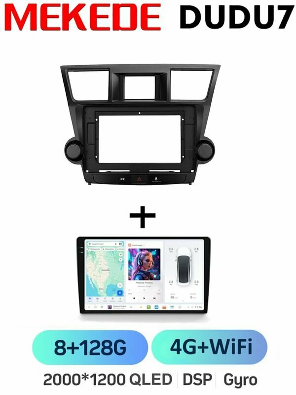 Магнитола Mekede 10" DUDU7 8/128 Gb для Toyota Highlander 2 XU40 F2 10 inch 2007-2013 carpay Android