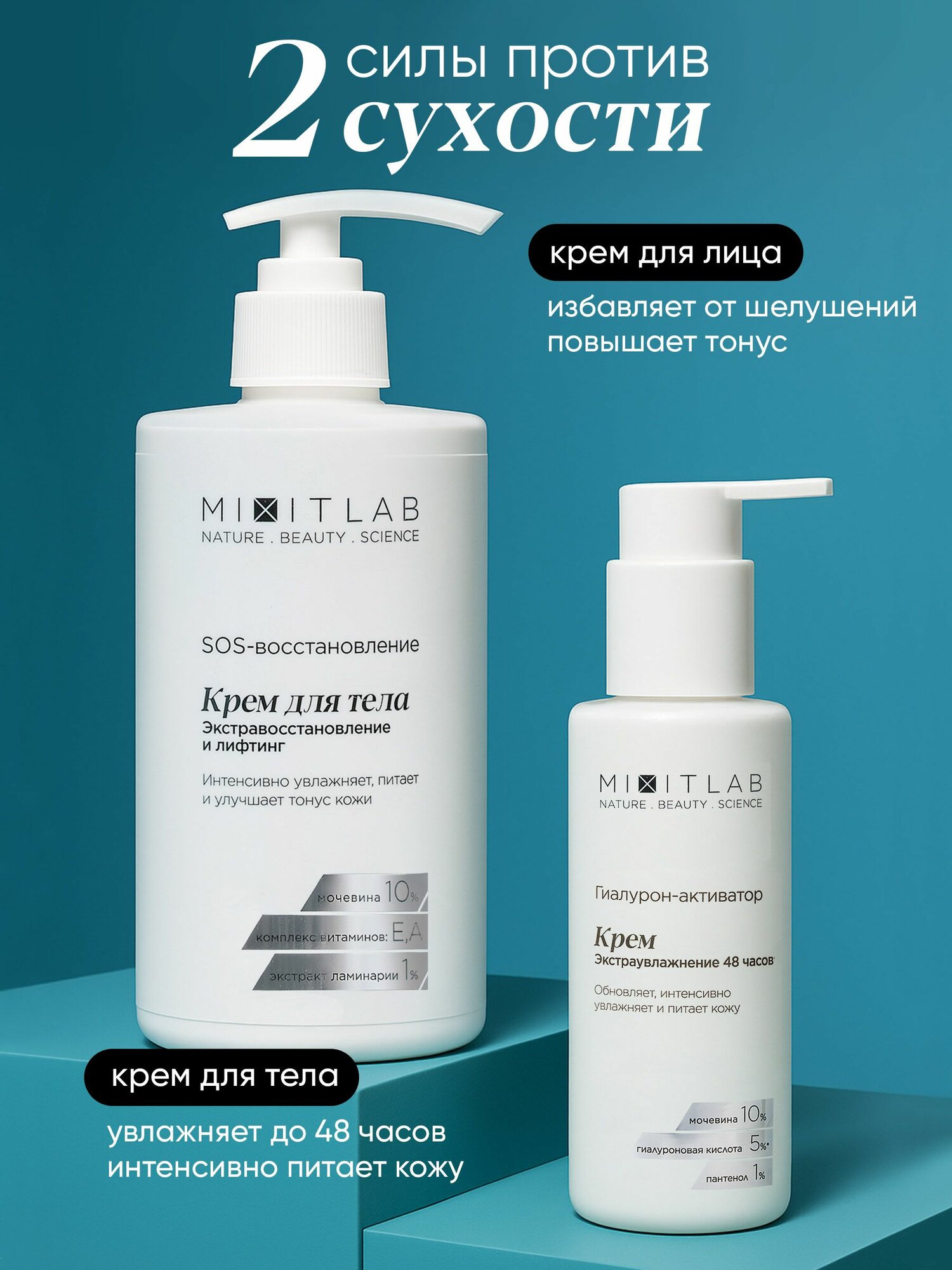 MIXIT LAB Крем для лица и крем для тела увлажняющий, 2 шт миксит, 610 мл