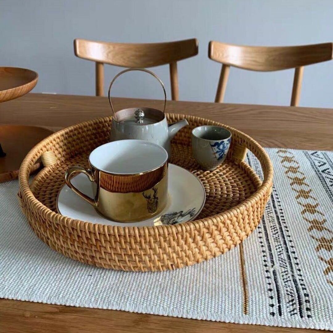 Поднос, 30 см x 30 см, 1 штука, поднос для хранения из ротанга, круглая настольная корзина ручной работы для хранения