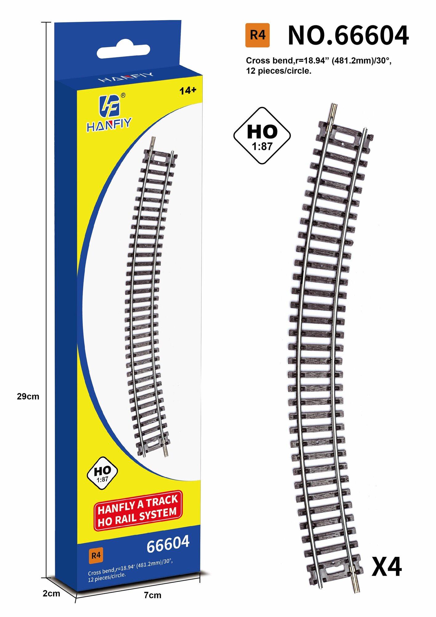 Рельсы для железной дороги HanFly Metal Model Train, метал, 4шт - HF66604 , полностью совместим c любой серией HO 1:87 , Возрастные ограничения от 14+