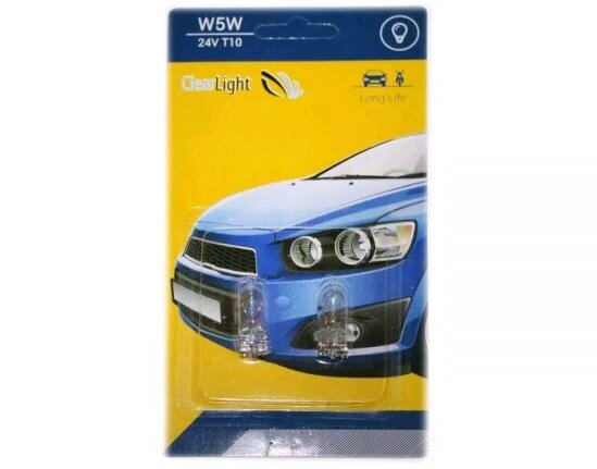 Лампа 24V бесцок. W5W (Clearlight) T10 блистер 2шт ClearLight арт. CLW5W24V2B - высокое качество товара по низкой цене