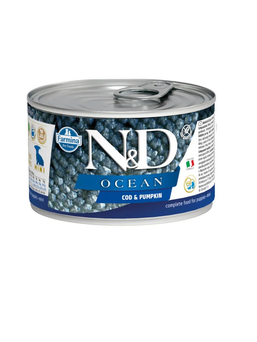 Фармина N&D Dog Ocean треска, тыква Puppy mini 140г