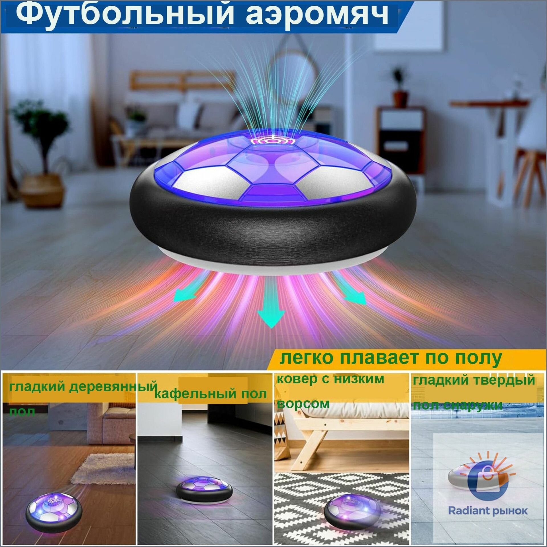 Светящийся воздушный мяч, футбольный воздушный мяч, мяч для помещений (18 см), перезаряжаемый через USB