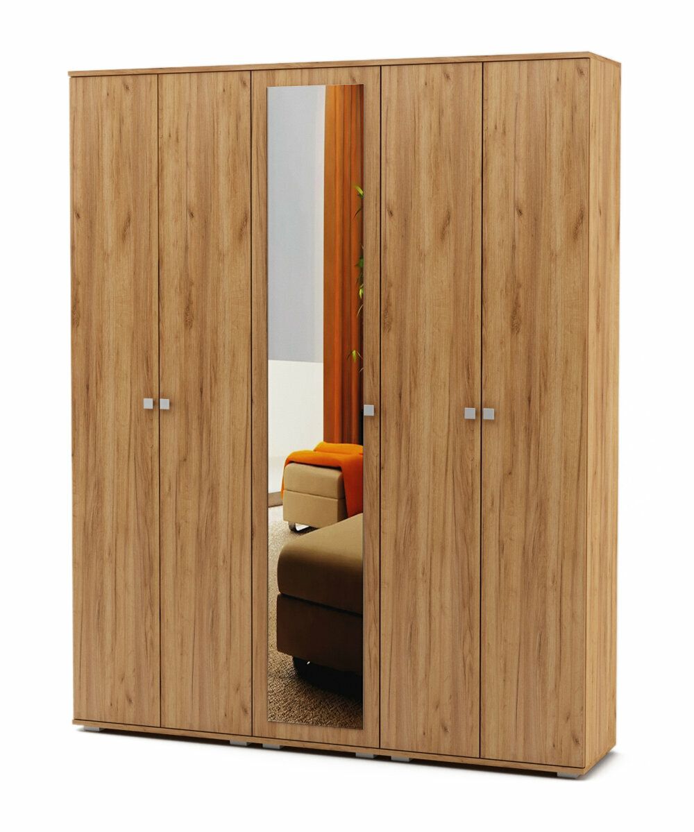 Шкаф для одежды Тунис (Никс) 8, распашной, ЛДСП, 160 см x 37 см x 200 см, 5 дверей, с зеркалом