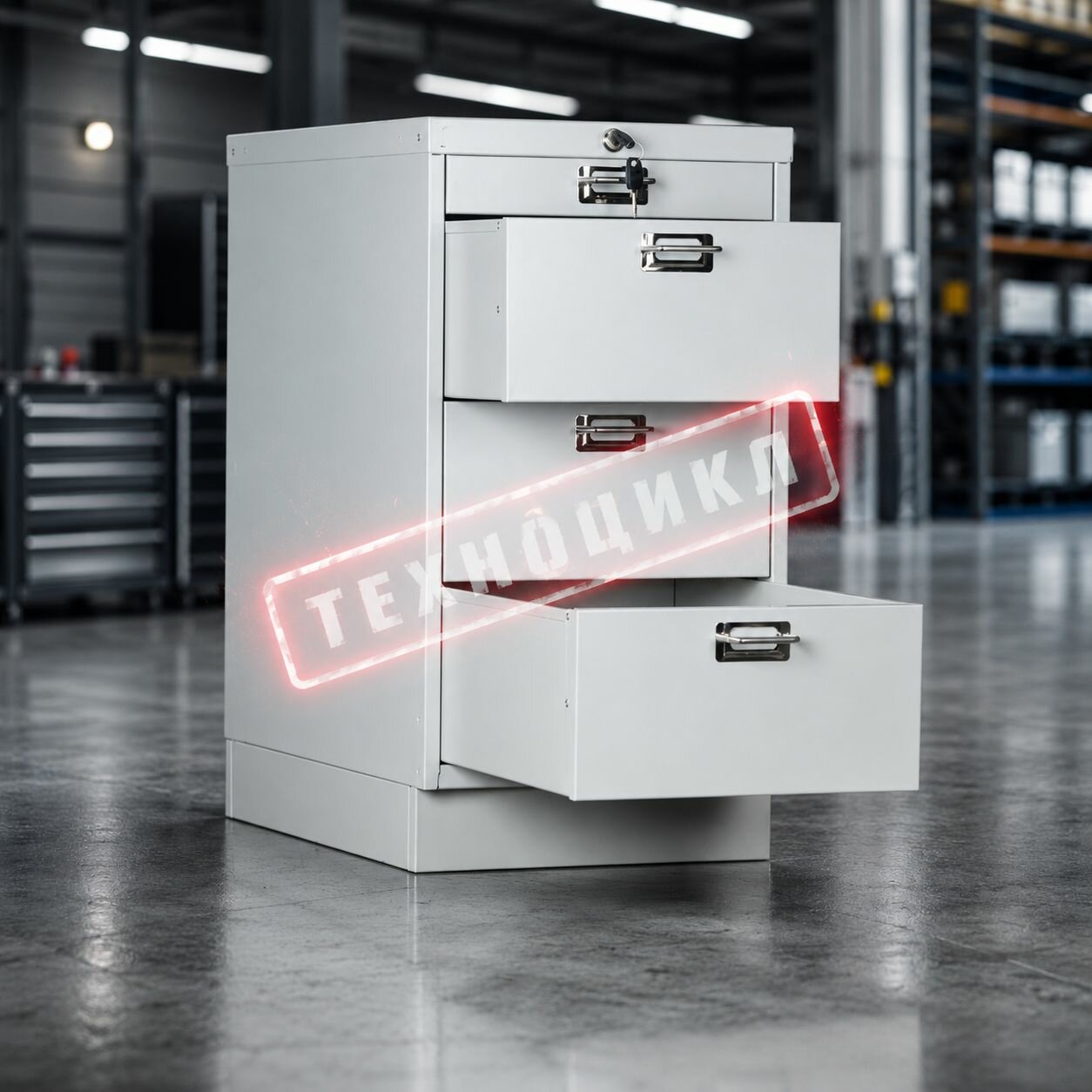 Шкаф многоящичный картотечный, ТЦК-КТ-075, формат А3, 4 ящиков, 650х347х546 мм, серый RAL 7035, техноцикл