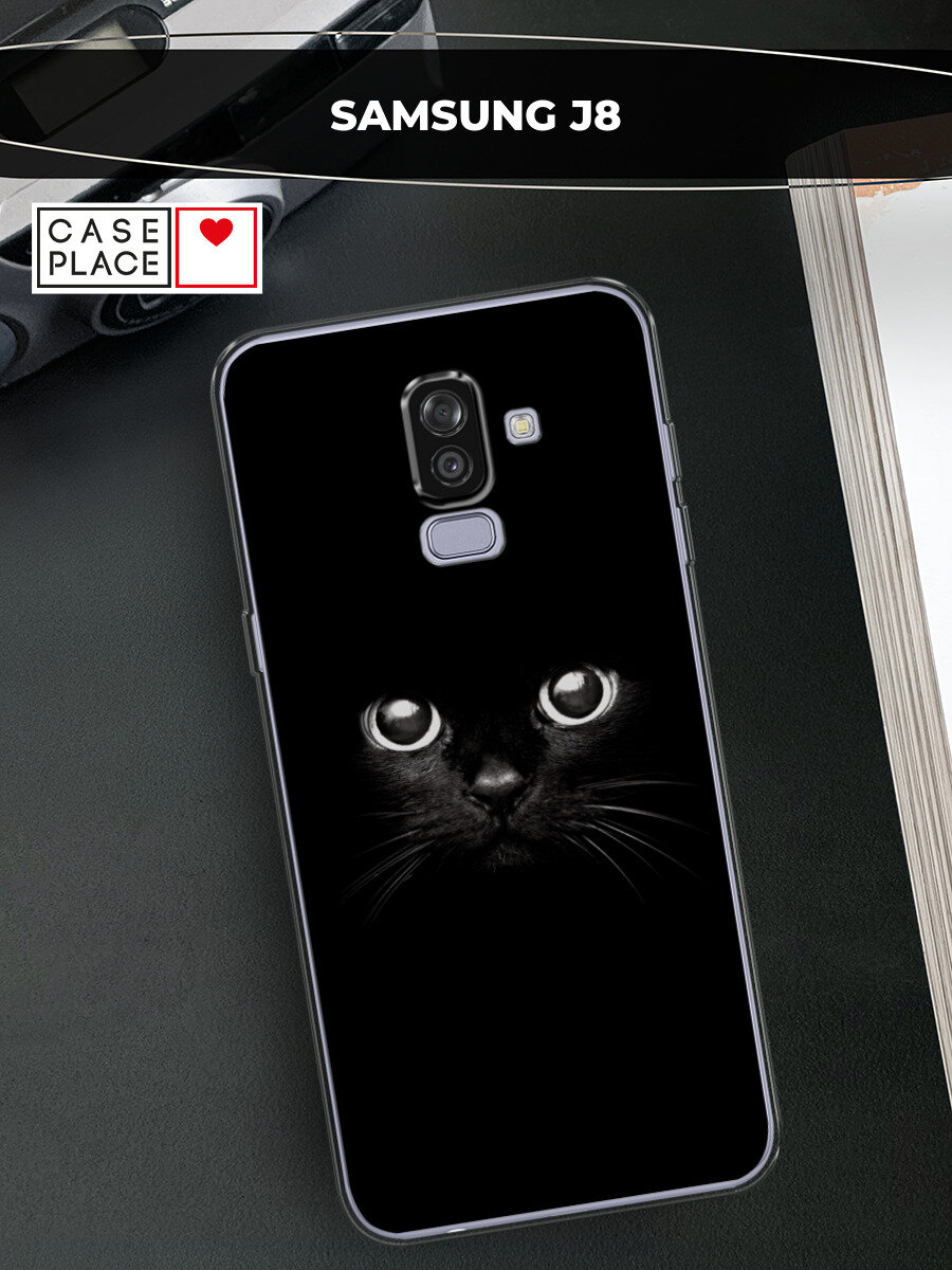 Чехол на Samsung Galaxy J8 / Самсунг Галакси Джей 8 с принтом Взгляд черной кошки