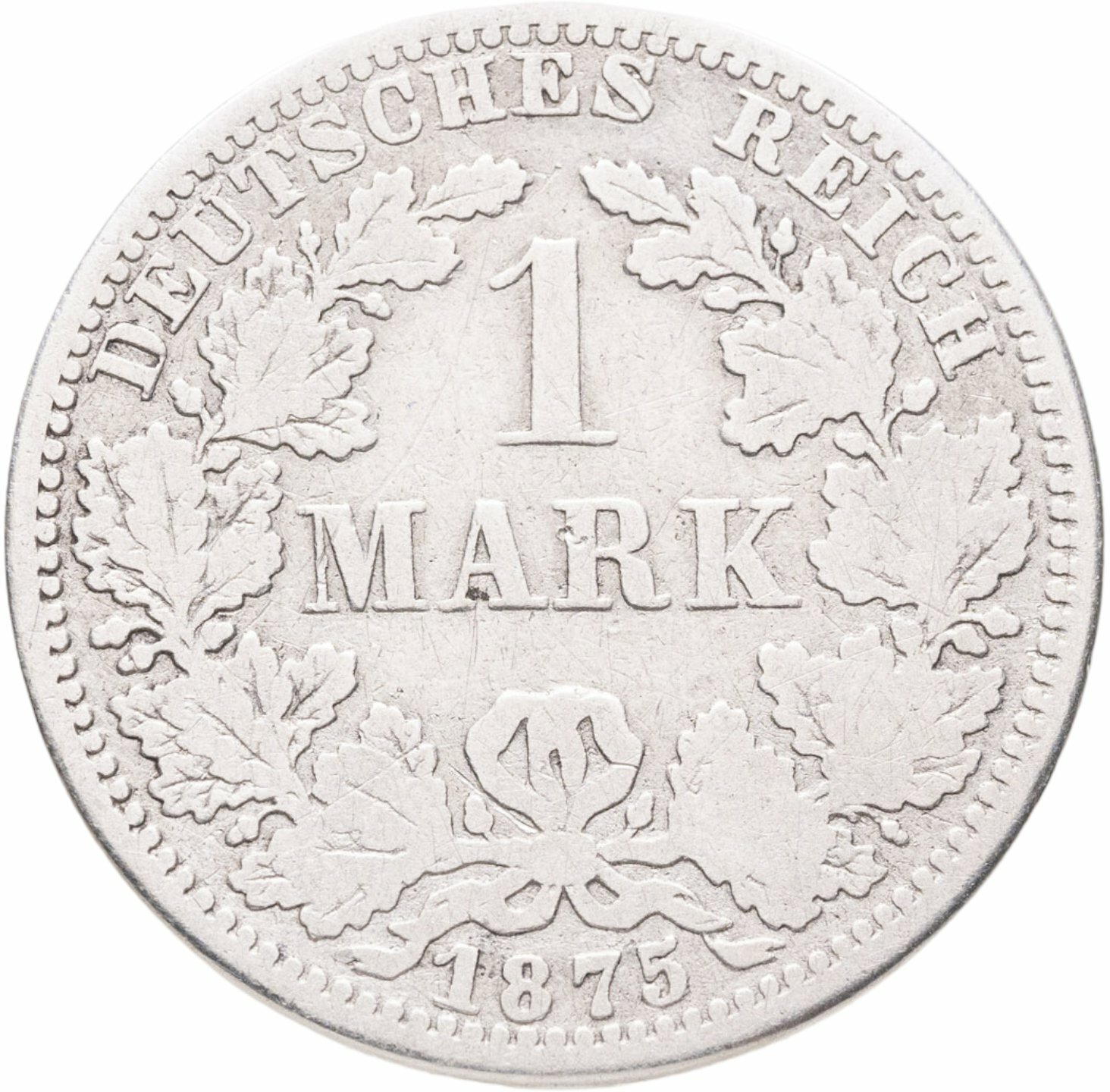 Германская империя, Пруссия 1 марка 1875 "А" - Берлин, Серебро 900, в сохранности F-VF