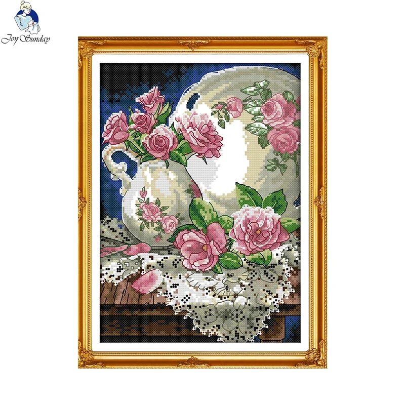 Наборы для вышивки крестом Joy Sunday Розы и ваза 16CT Printed Cloth