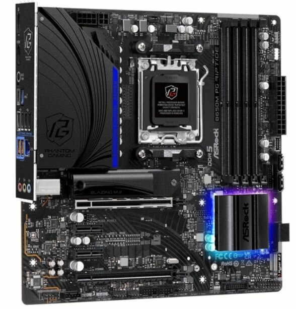 Материнская плата ASRock B650M PG Riptide (B650M PG Riptide) - AM5, AMD B650, 4хDDR5-5600 МГц, 2хPCI-Ex16, 2хM.2, Micro-ATX
