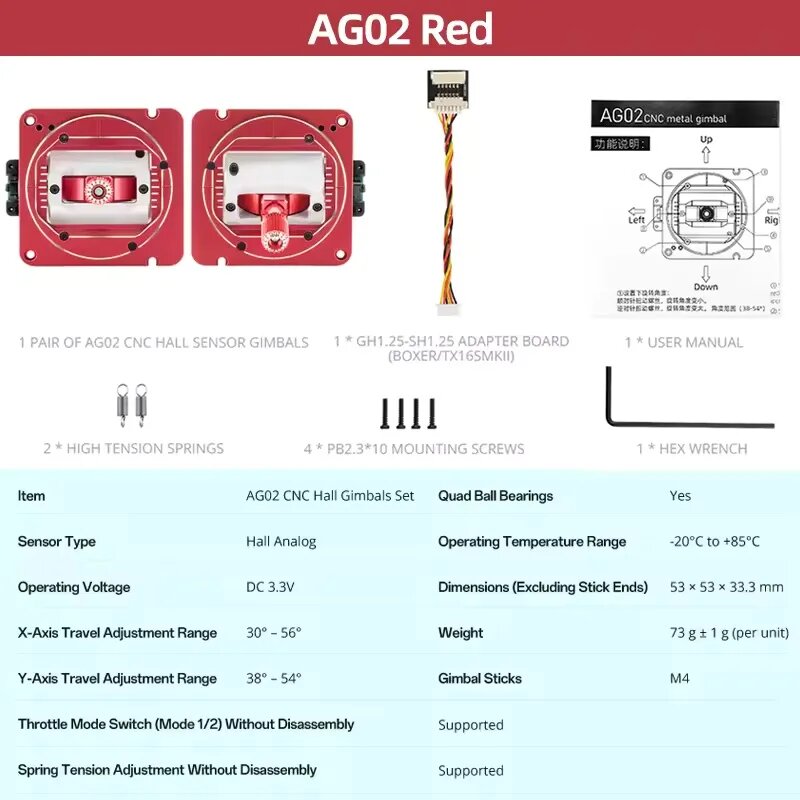 RadioMaster AG02 Red CNC Hall Gimbal Set