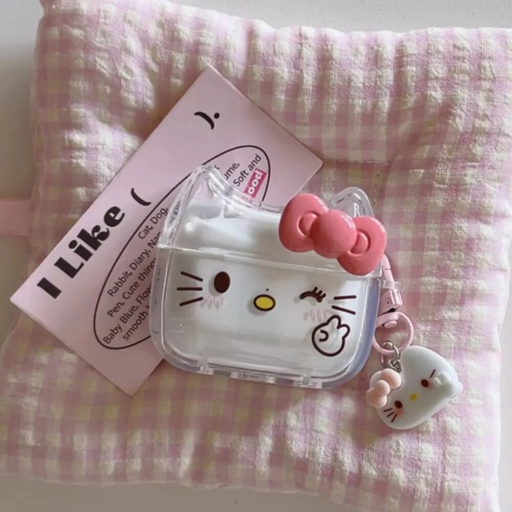 Чехол для AirPods Pro 2 Sanrio HelloKitty KT прозрачный с бантом Аирподс 1