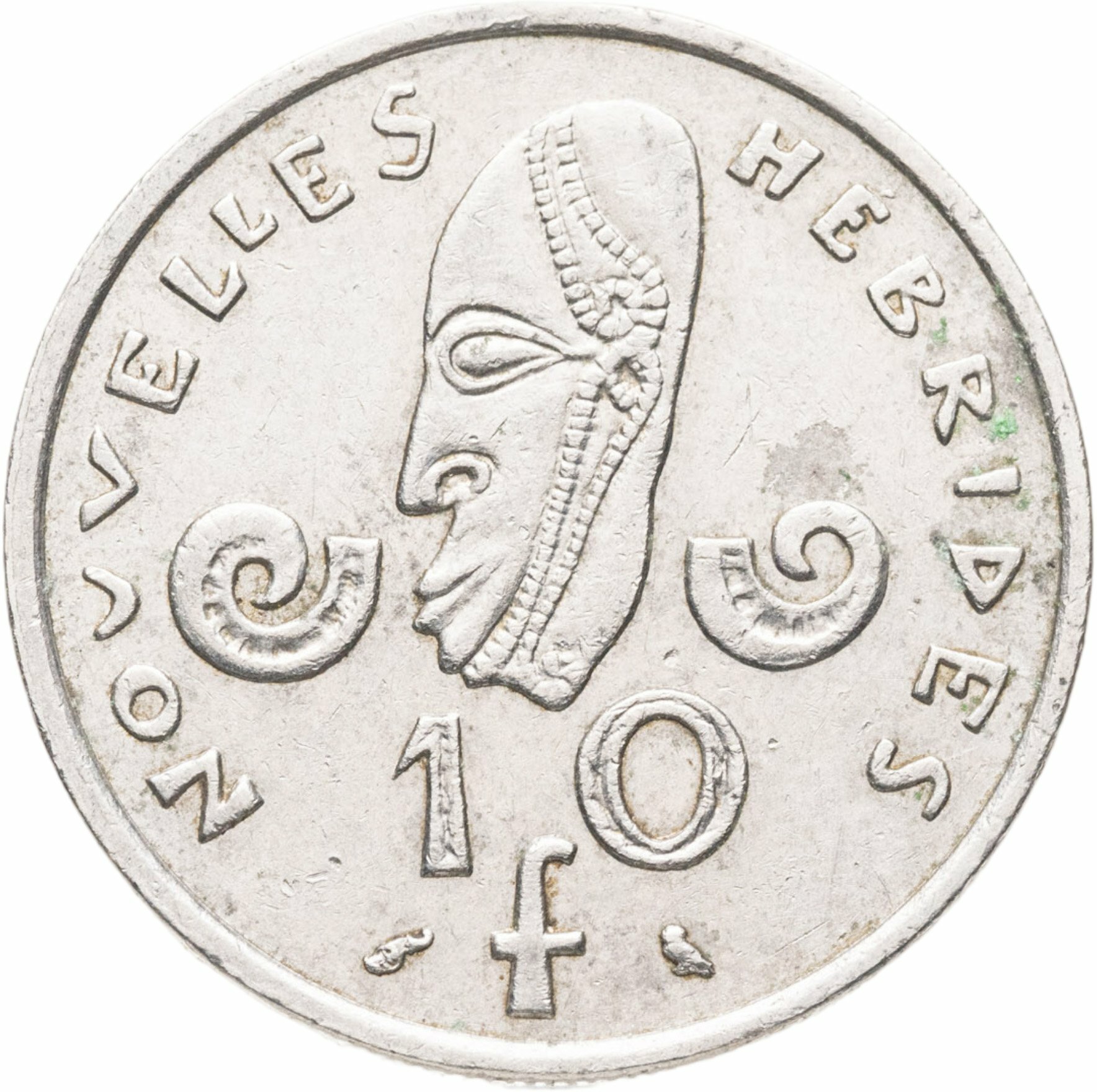 Новые Гебриды 10 франков francs 1967, Мельхиор медь-никель, в сохранности XF