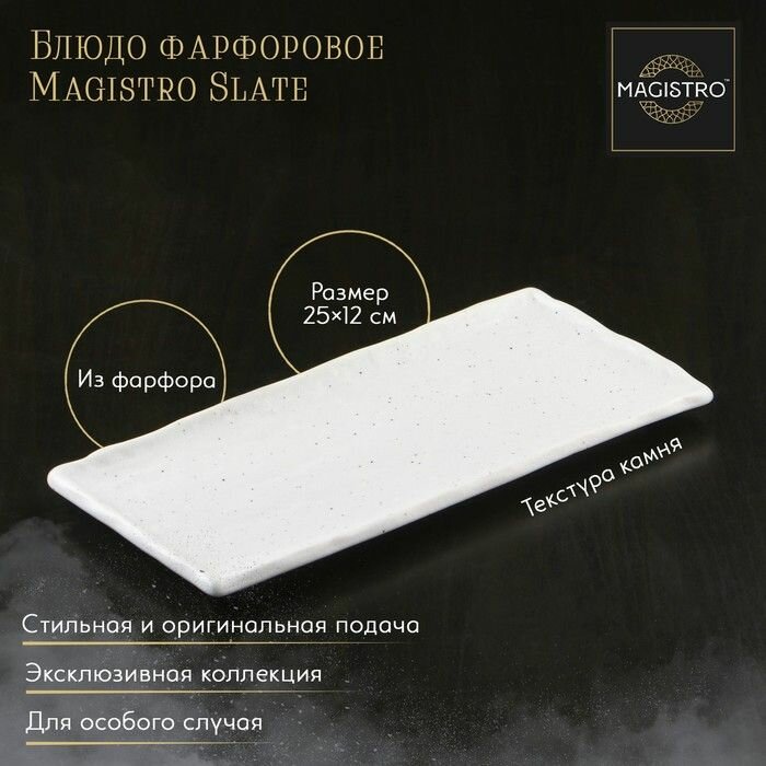 Блюдо фарфоровое для подачи Magistro Slate, 25x12 см, цвет белый