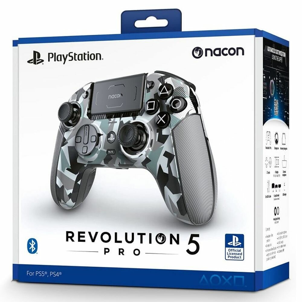 Геймпад Игровой геймпад Nacon Revolution 5 Pro Arctic Camouflage для PS4, PS5, PC, Bluetooth, Проводной, белый, серый