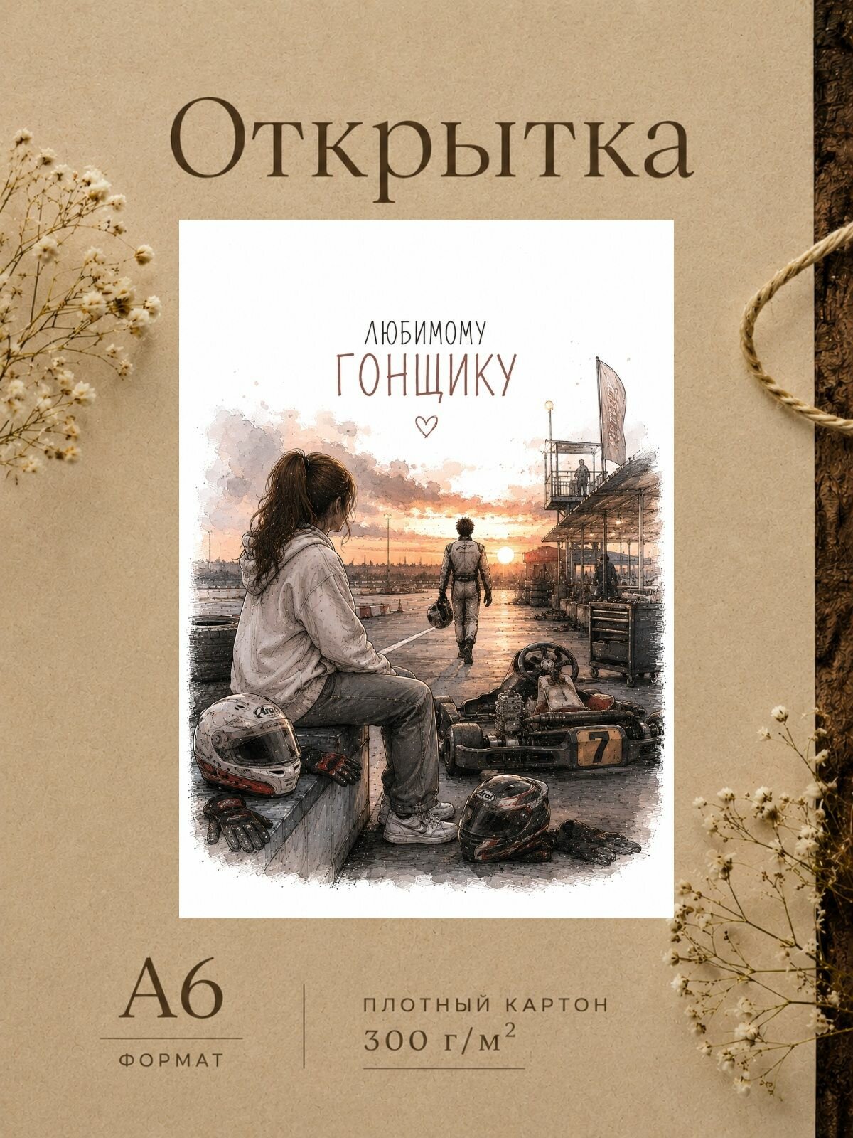 Открытка "Любимому гонщику" плотный картон, 10,5 см x 14,8 см