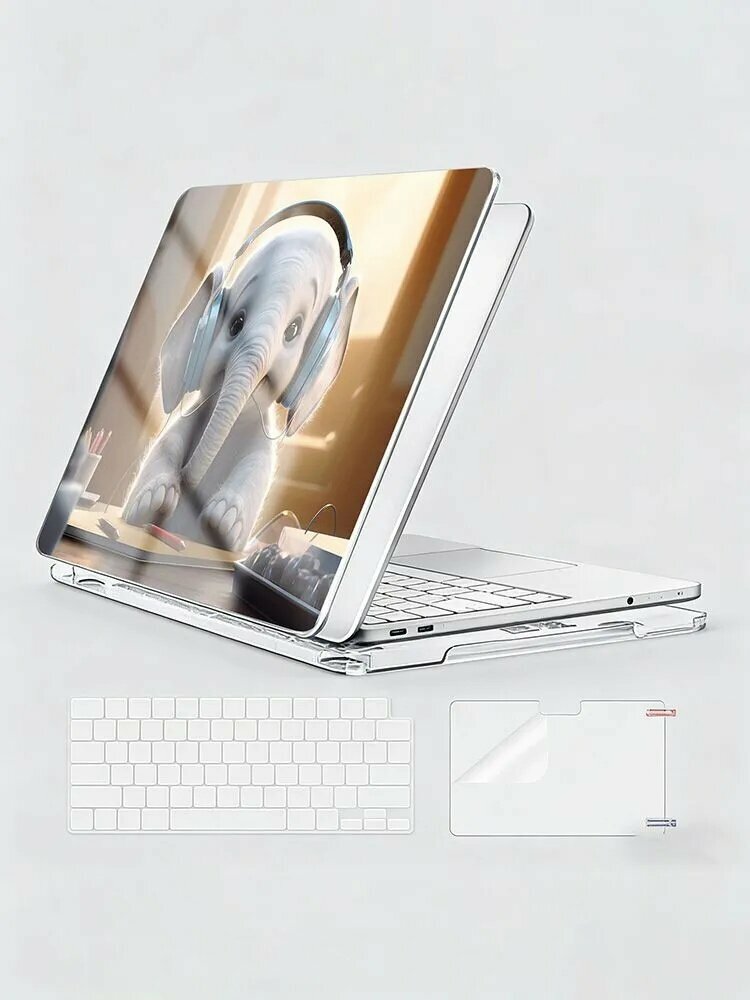 Прозрачный чехол с 3D-акварельным принтом для MacBook Neo A3404 13 (2026), в комплекте: крышка клавиатуры и пленка для экрана