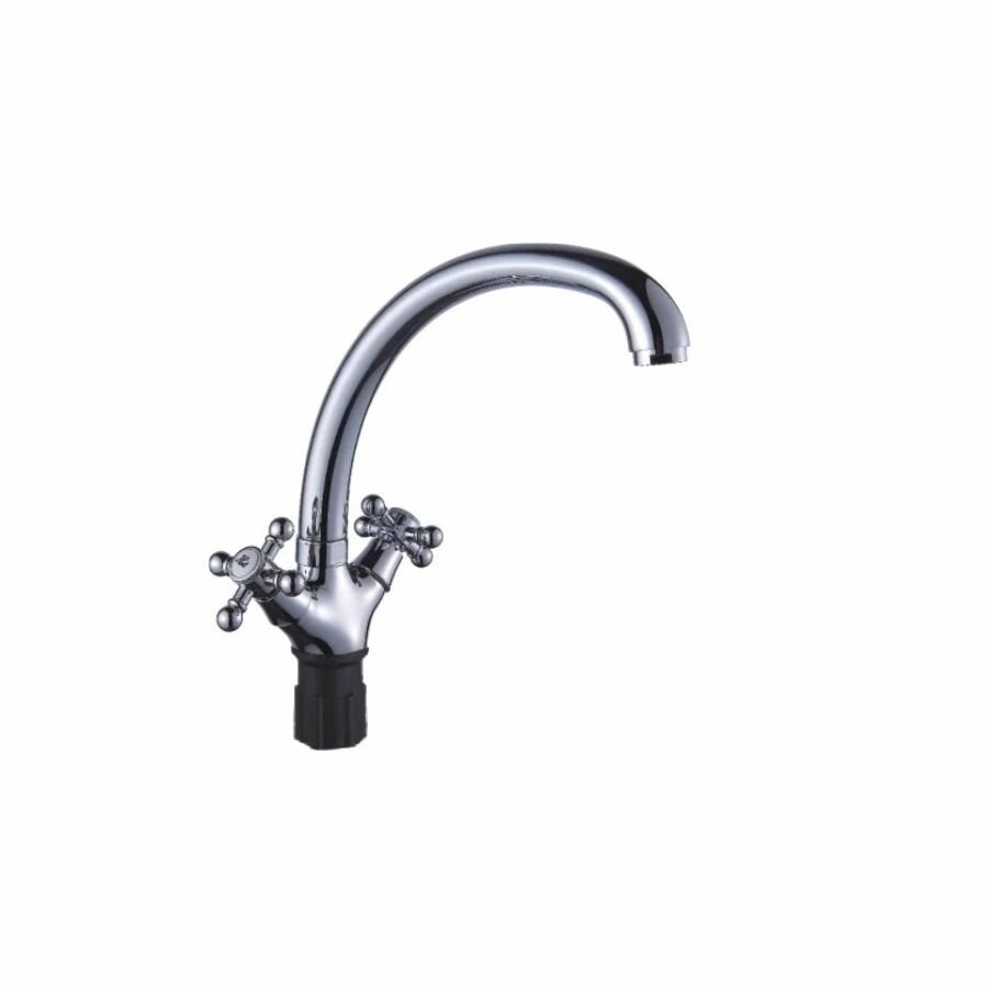 Смеситель на кухню Эверест B42-333 с высоким изливом, кран-буксы 1/2", хром, крепление гайка