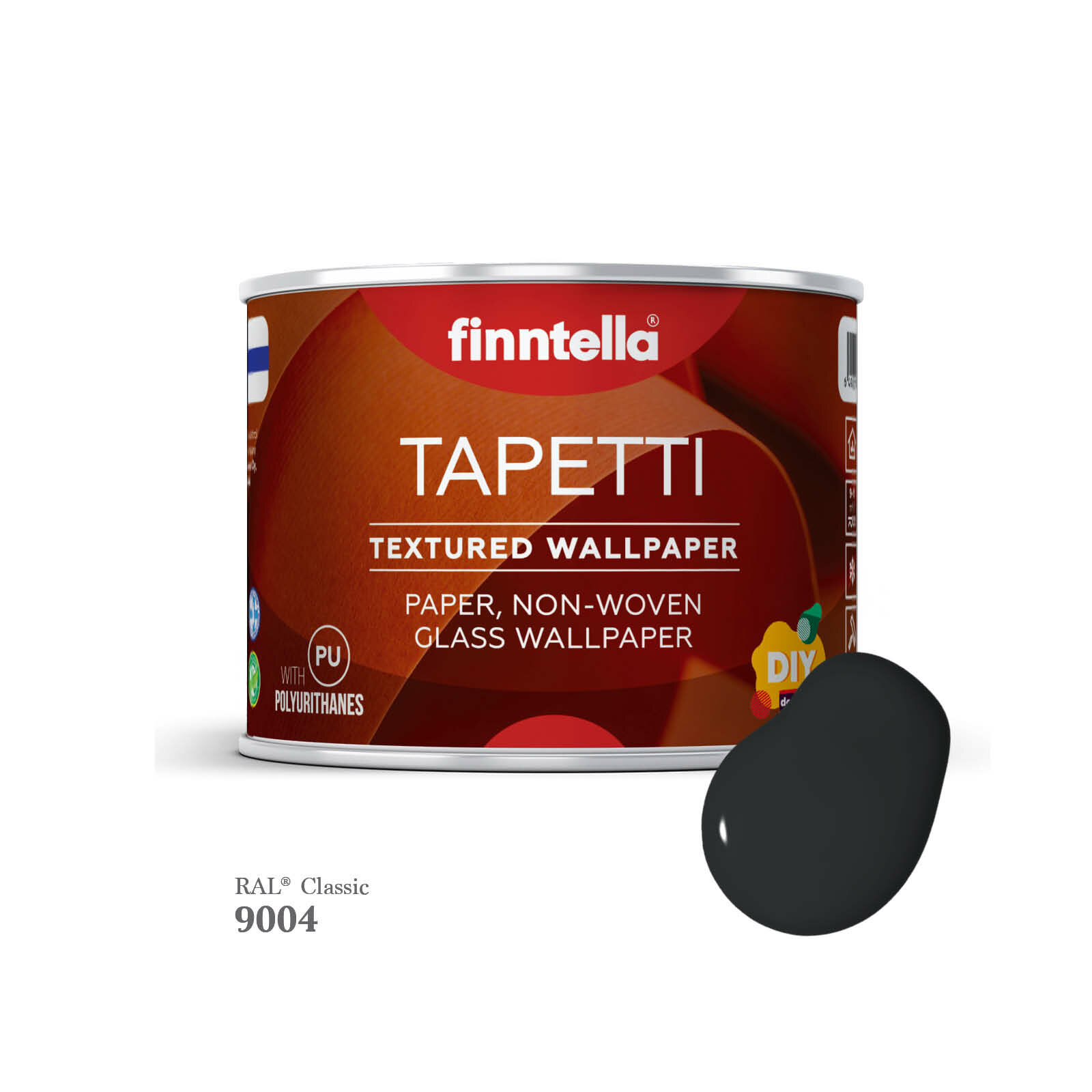 Шелковисто-матовая краска для обоев под окраску TAPETTI SILKKI Matta FINNTELLA, Цвет RAL 9004 Сигнальный черный (Signal black), 0,45л