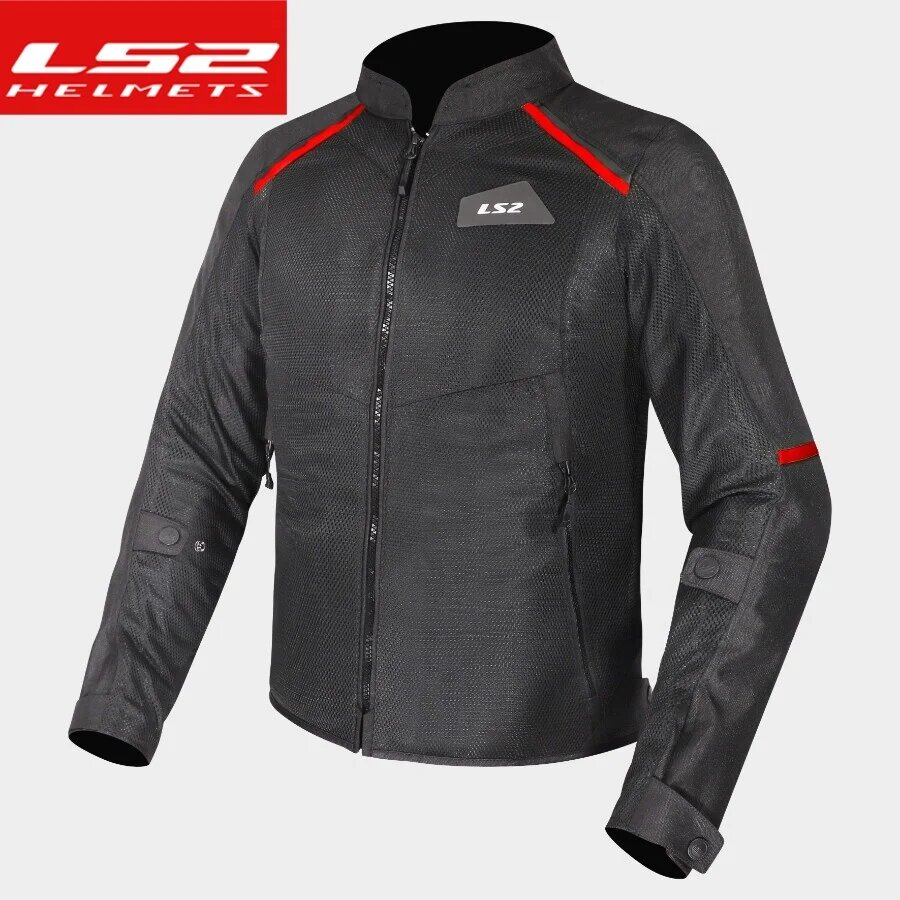Мотокуртка LS2 MJ176 летняя, сетчатая, дышащая, с защитой CE, Черный, XXXL, black red