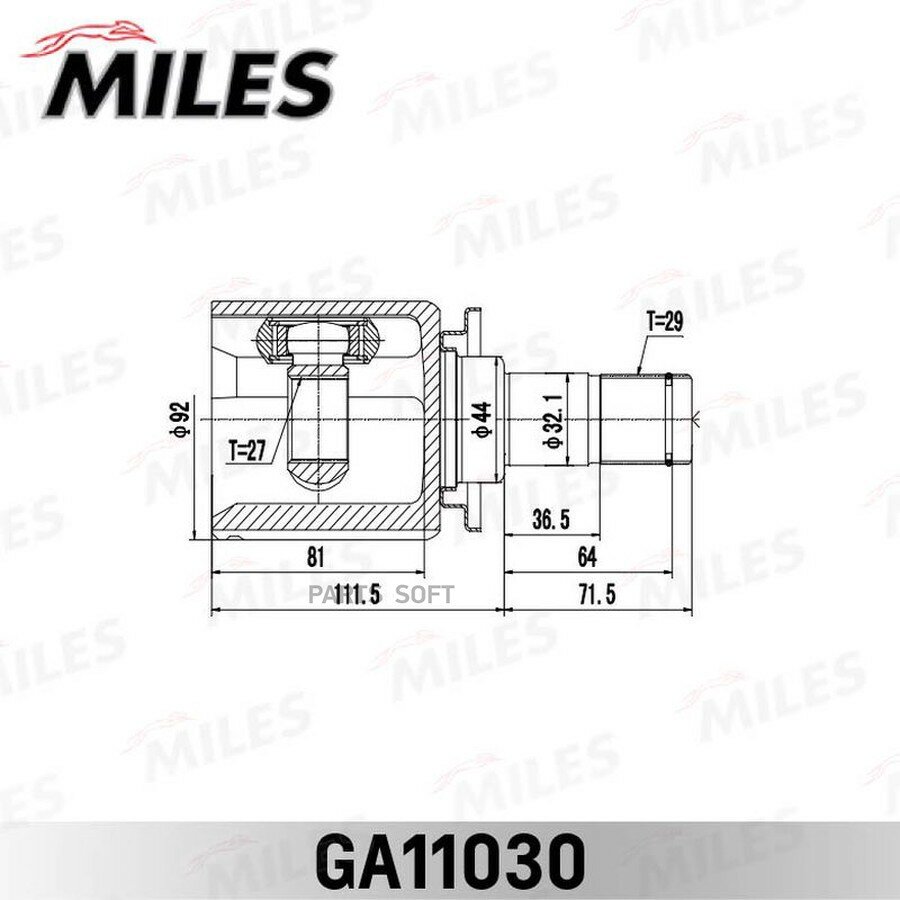 MILES GA11030 ШРУС LAND ROVER DISCOVERY III 2010-2016 внутр. Лев. ()