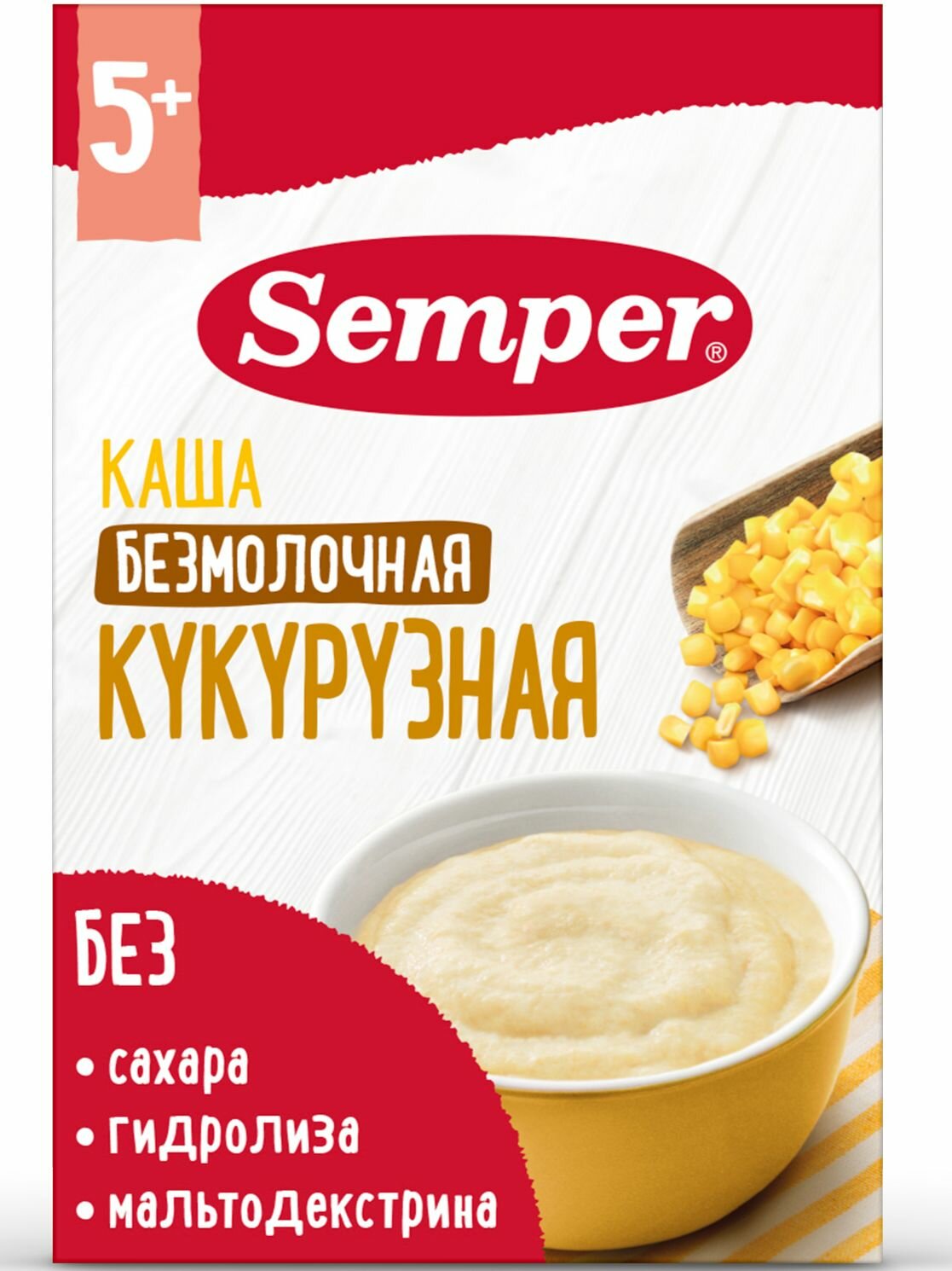 Каша детская Semper с 5 месяцев безмолочная Кукурузная, сухая, 180 г для прикорма сухая смесь