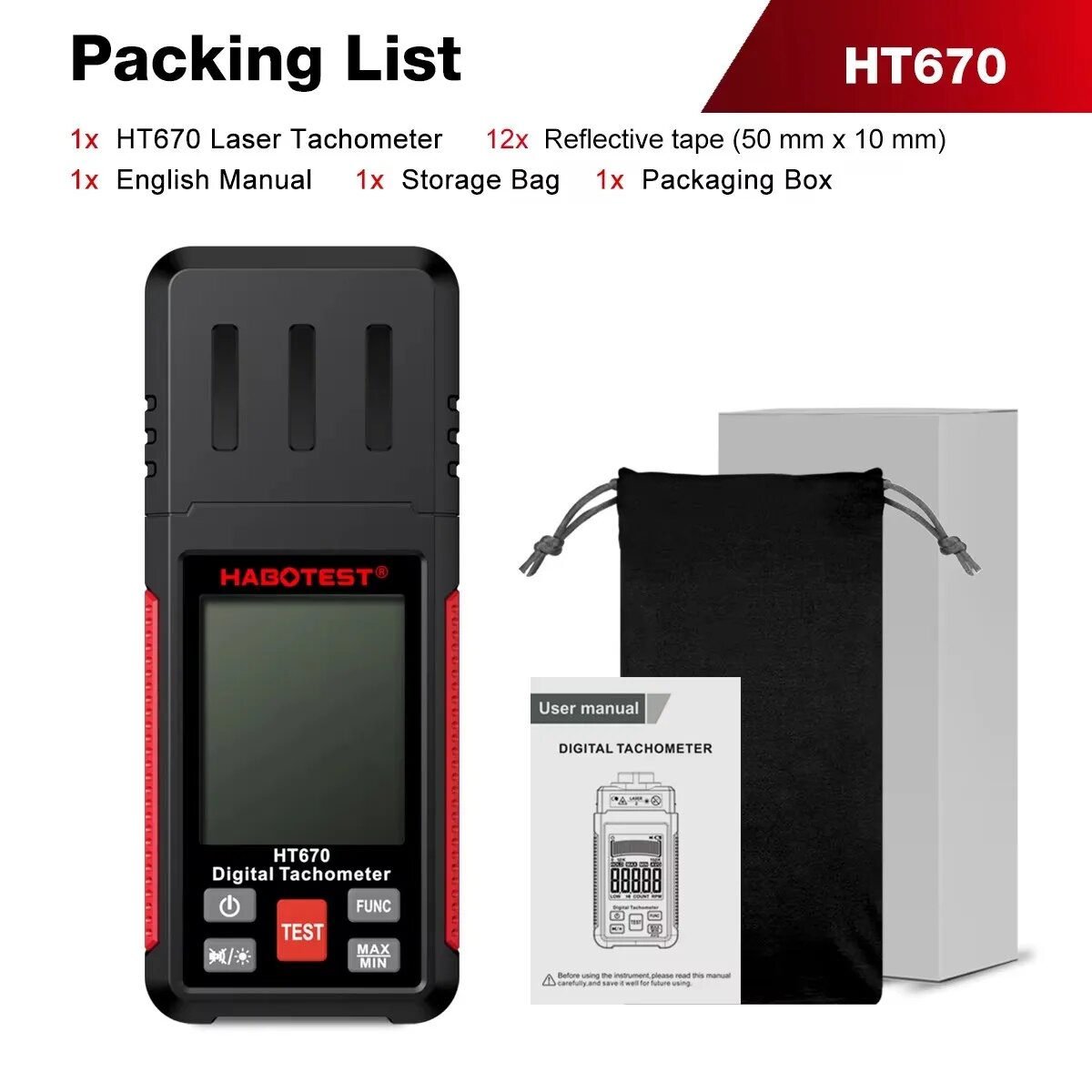 Лазерный тахометр Cretrust HABOTEST HT670