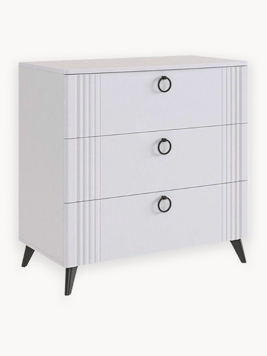 Комод с ящиками для одежды, комод на ножках деревянный, Ева, Белое дерево/Белый матовый, (ШхВхГ) 800х736х428 мм