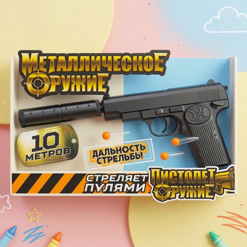 Игрушечный пистолет Играем вместе пневматический, металлический, черный