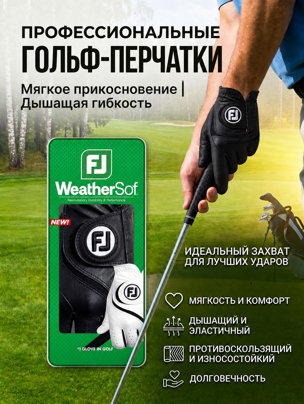 Перчатки для гольфа, размер: 23