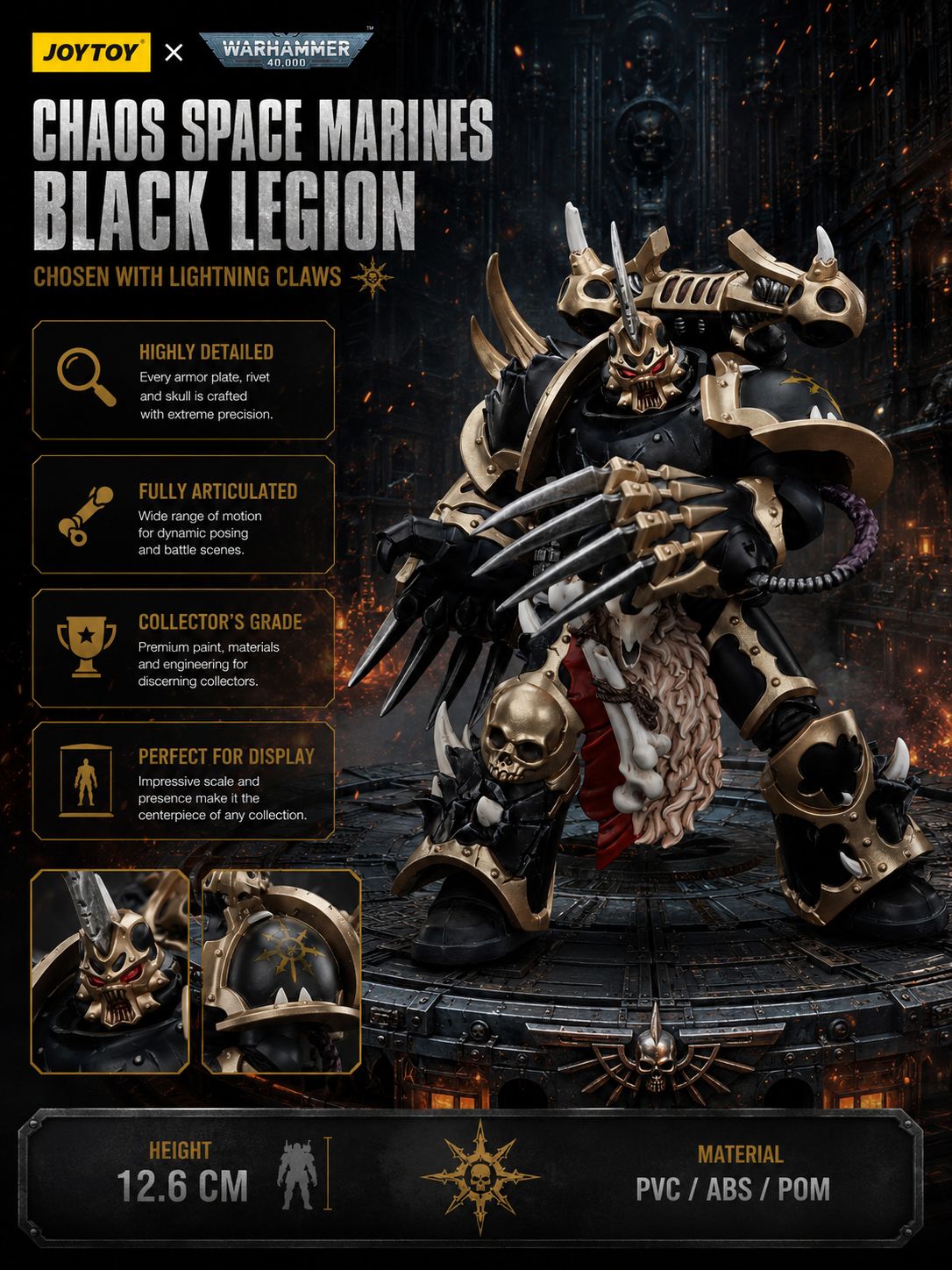Подвижная фигурка JOYTOY Warhammer 40K 1/18 Chaos Space Marines Black Legion Chosen with Combi-melta and chainsword Подарок модели